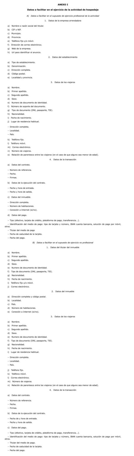 Modelo parte de entrada de viajeros actualizado al Anexo I