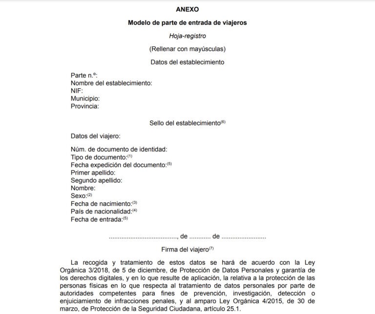 Modelo parte de entrada de viajeros actualizado